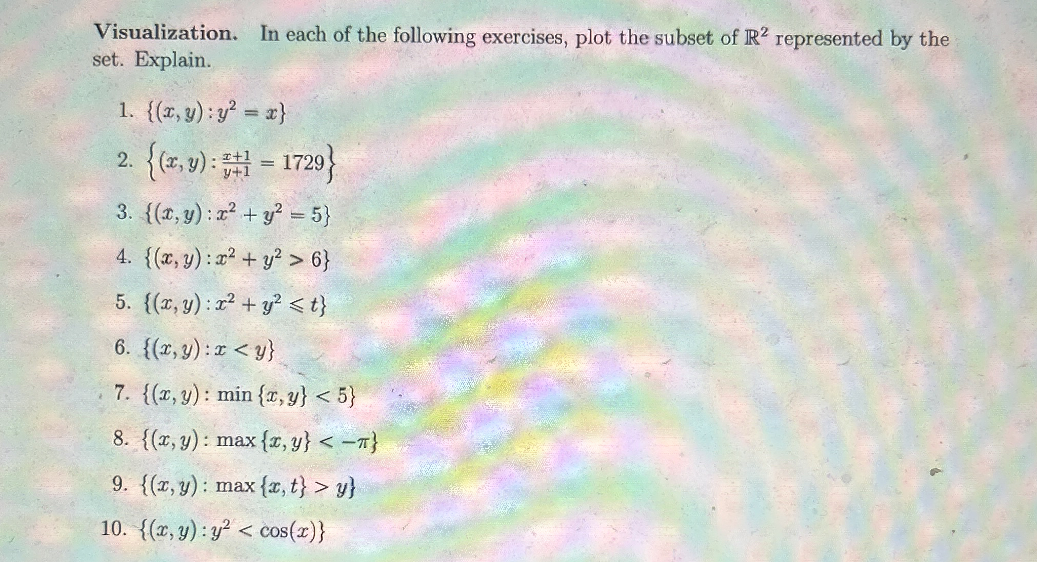 Solved Visualization. In each of the following exercises, | Chegg.com