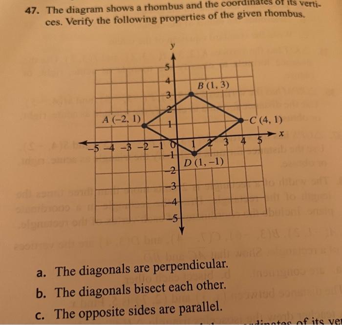 Solved 47. The diagram shows a rhombus and the coordinates | Chegg.com
