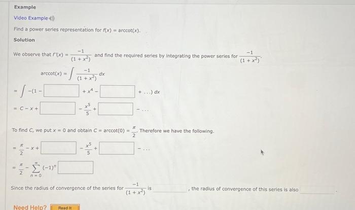 Solved Video Example Find a power series representation for | Chegg.com