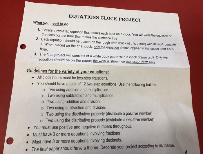 EQUATIONS CLOCK PROJECT What you need to do: 1. | Chegg.com