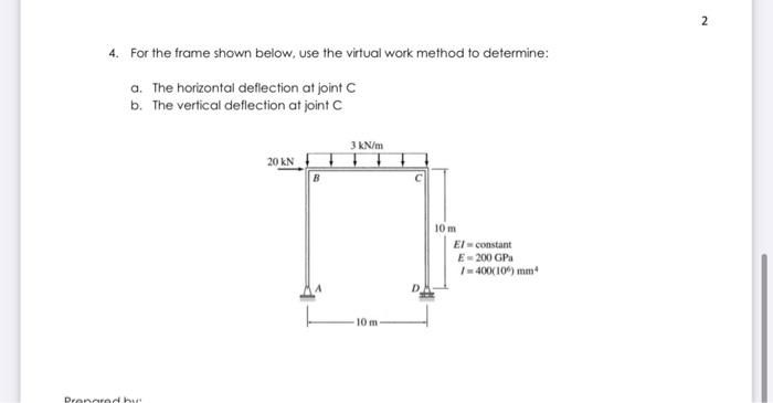 Solved 2 4. For the frame shown below, use the virtual work | Chegg.com