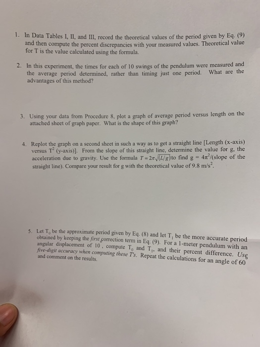 1. In Data Tables I, II, and III, record the | Chegg.com