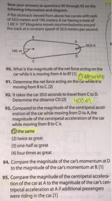 Solved Base your answers to questions 90 through 95 on the | Chegg.com