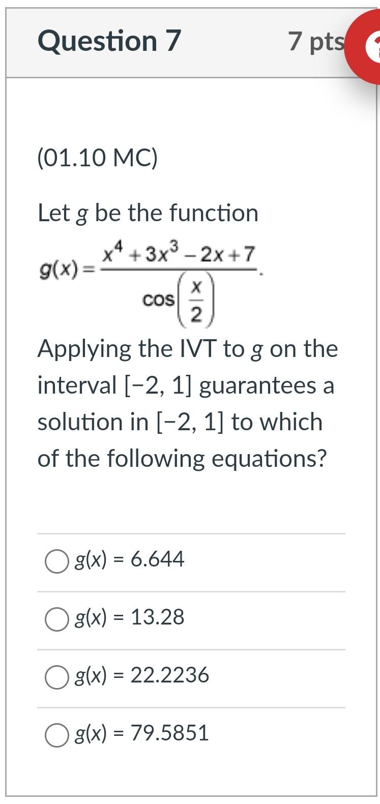 Solved Let g be the function Applying the IVT to g on the | Chegg.com