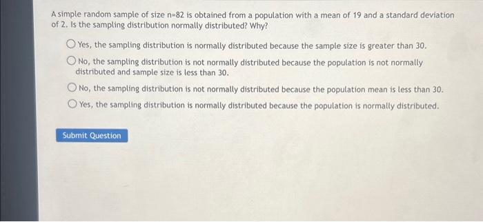 Solved A simple random sample of size n=82 is obtained from | Chegg.com
