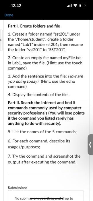 Solved 1. Create a folder named "sst201" under the | Chegg.com
