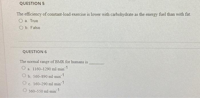 Solved QUESTIONS The efficiency of constant-load exercise is | Chegg.com