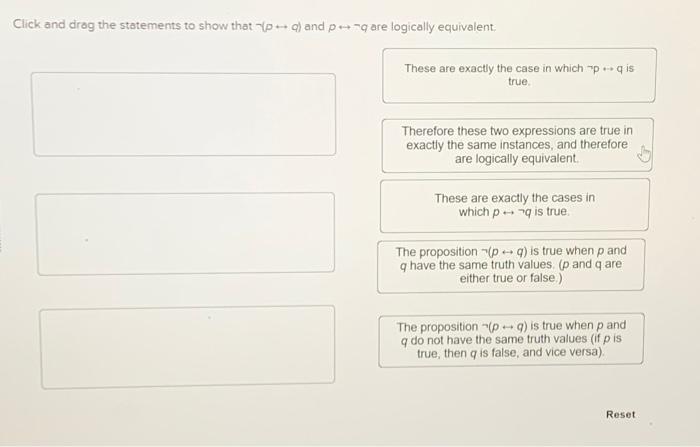 Solved Click and drag the statements to show that (p→q) and | Chegg.com
