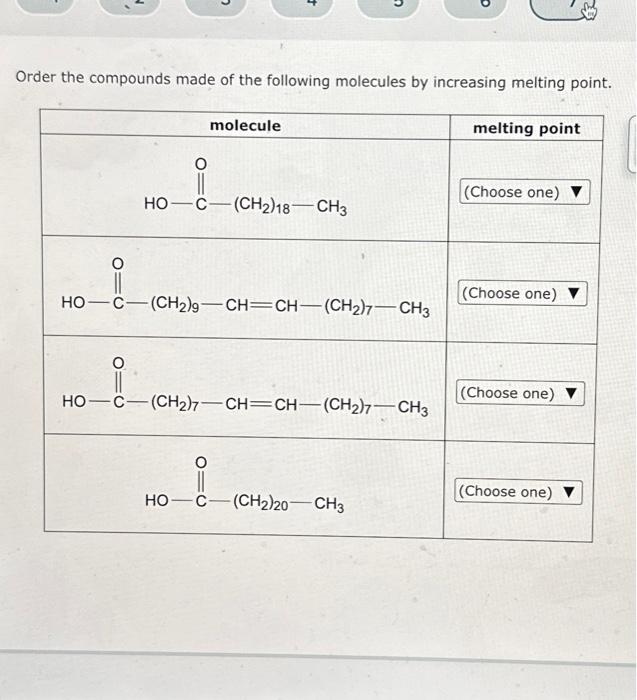 Solved Order the compounds made of the following molecules | Chegg.com