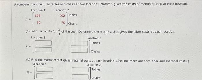 Solved mpany manufactures tables and chairs at two | Chegg.com