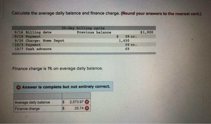 Solved Calculate The Average Daily Balance And Finance Chegg
