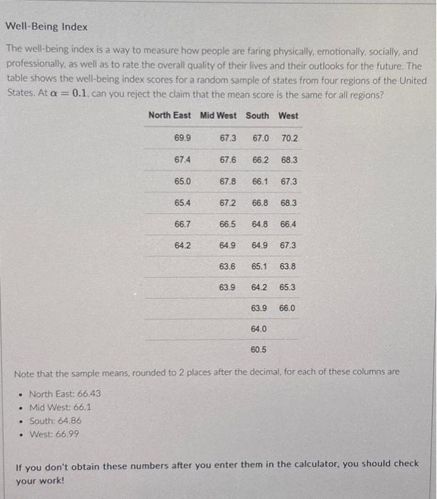 Solved Well-Being Index The well-being index is a way to | Chegg.com