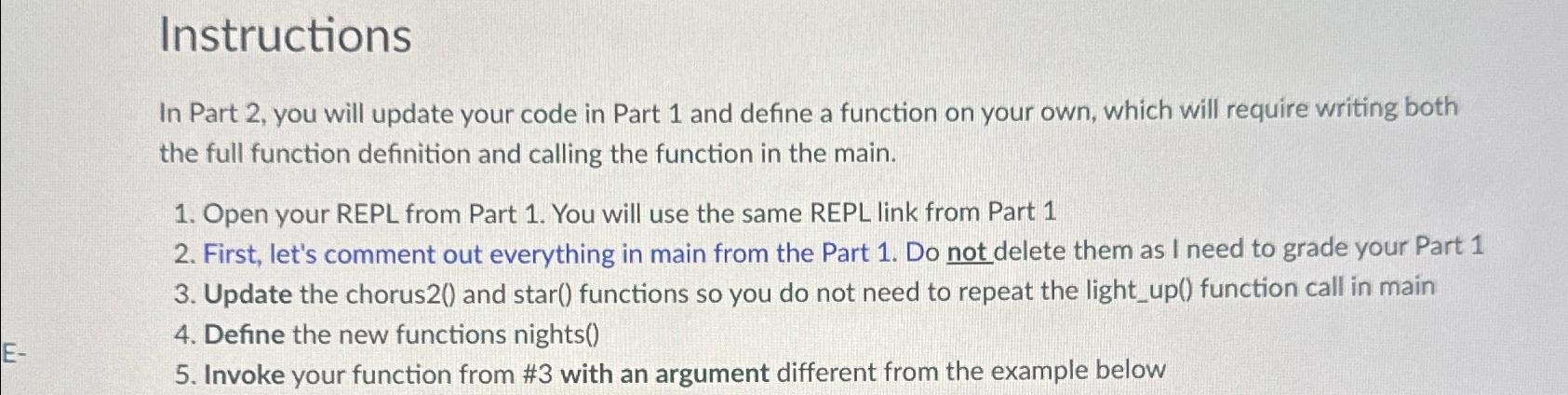 Solved InstructionsIn Part 2, ﻿you will update your code in | Chegg.com