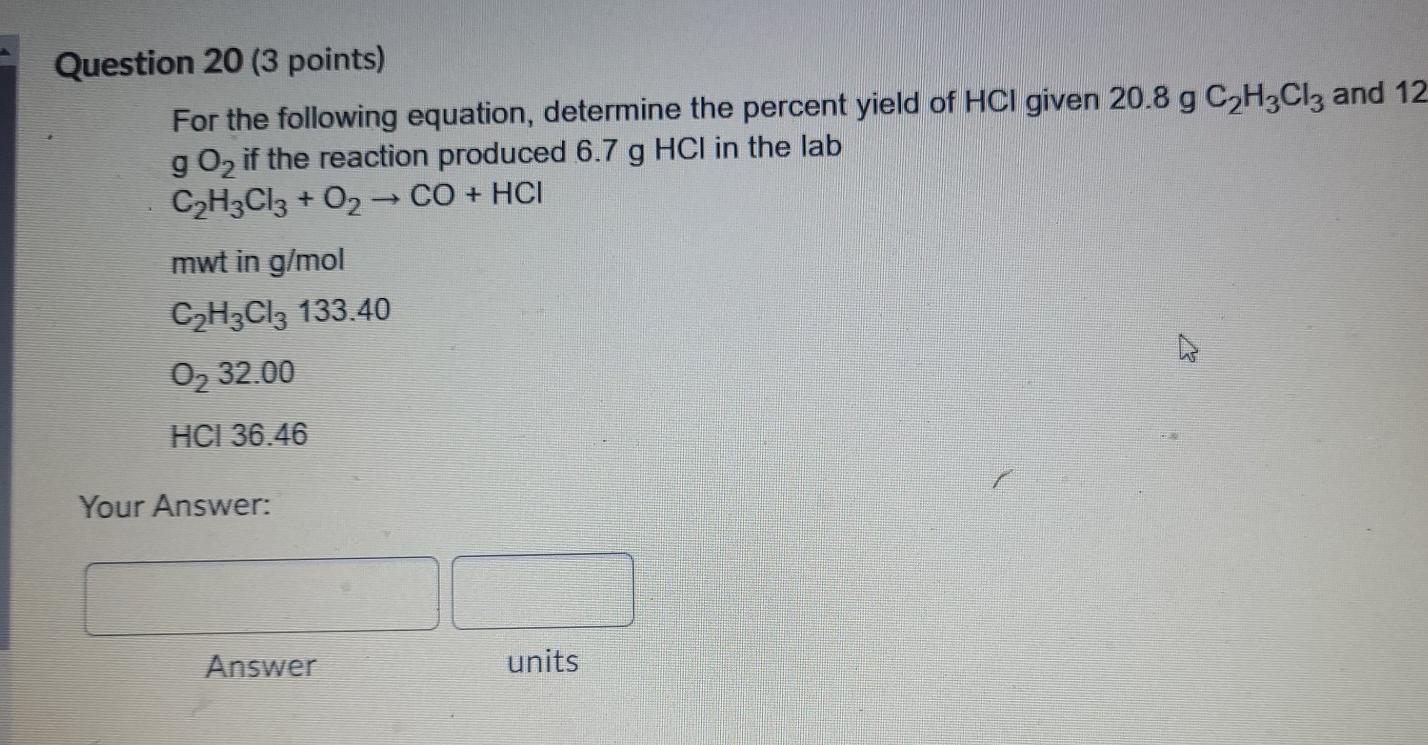Solved Question 20 (3 points) For the following equation, | Chegg.com