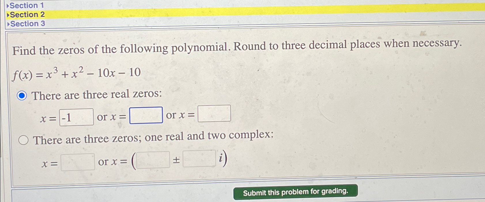 Solved Section 1Section 2Section 3Find the zeros of the | Chegg.com