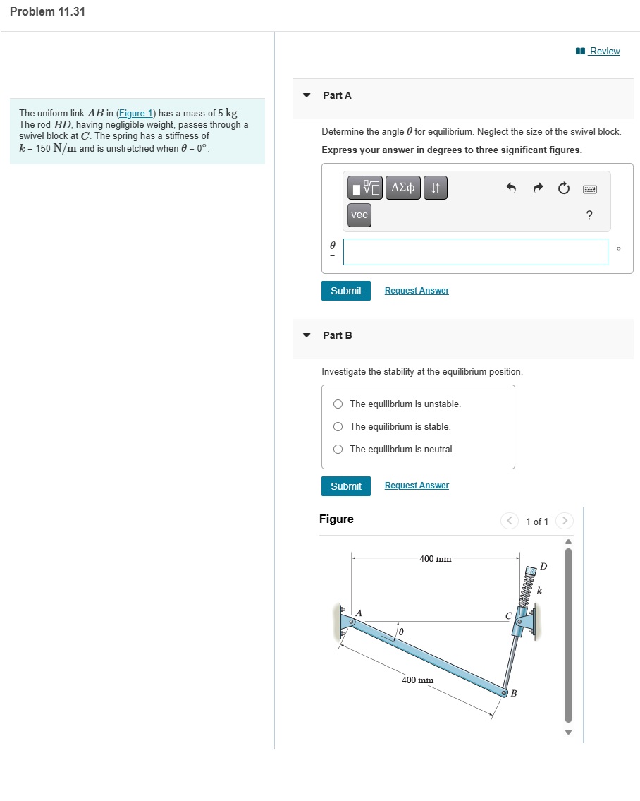 Solved Part A The uniform link \( ﻿A B \) ﻿in (Figure 1) | Chegg.com