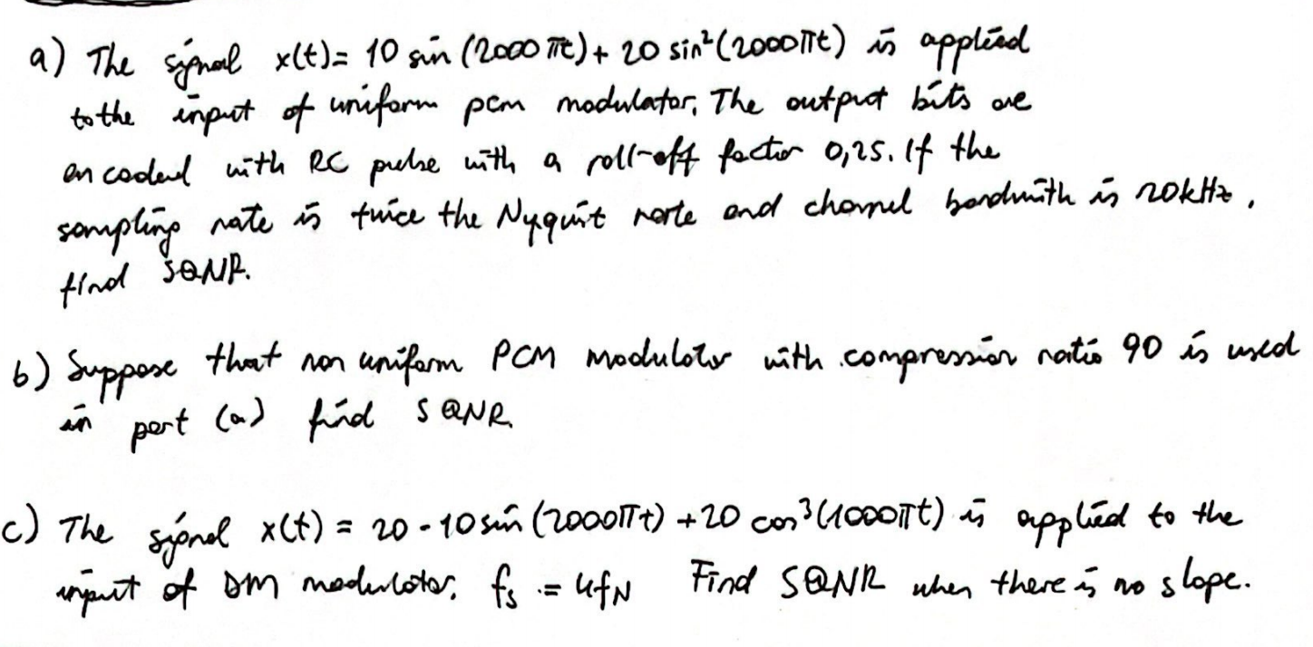 Solved a) ﻿The signal x(t)=10sin(2000πt)+20sin2(2000πt) ﻿is | Chegg.com