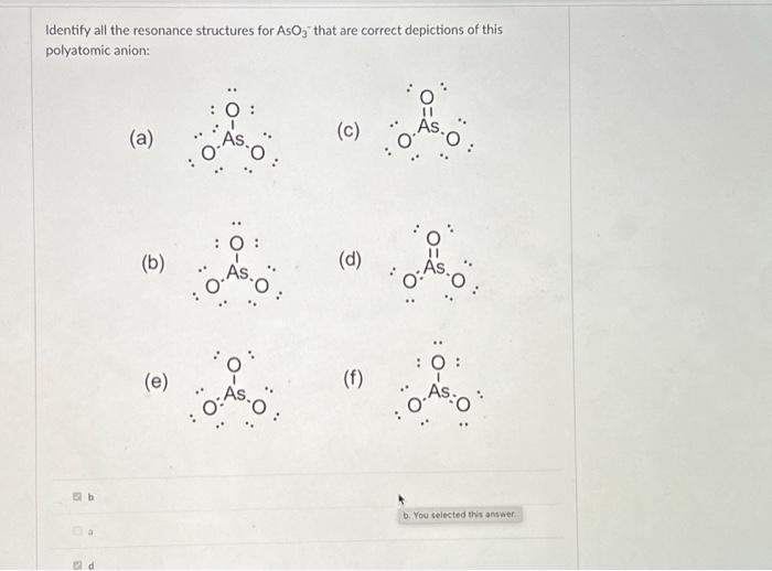 Solved Identify all the resonance structures for AsO3 't | Chegg.com