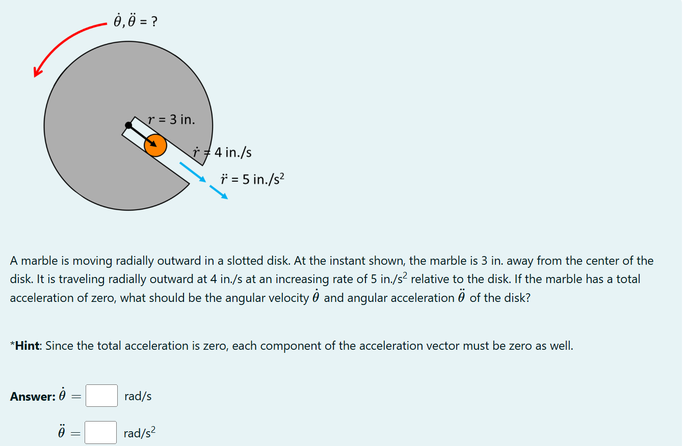 Solved A marble is ﻿moving radially outward in ﻿a slotted | Chegg.com