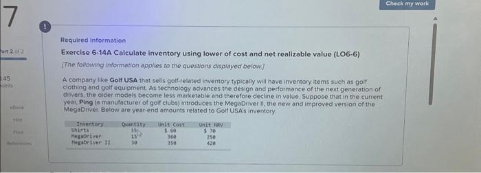 Solved Required information Exercise 6-14A Calculate | Chegg.com