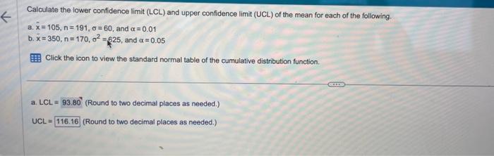 Solved Calculate the lower confidence limit (LCL) and upper | Chegg.com