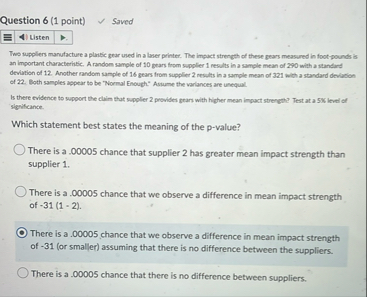Solved Question 6 (1 ﻿point) ﻿SavedTwo wpplens manufacture | Chegg.com