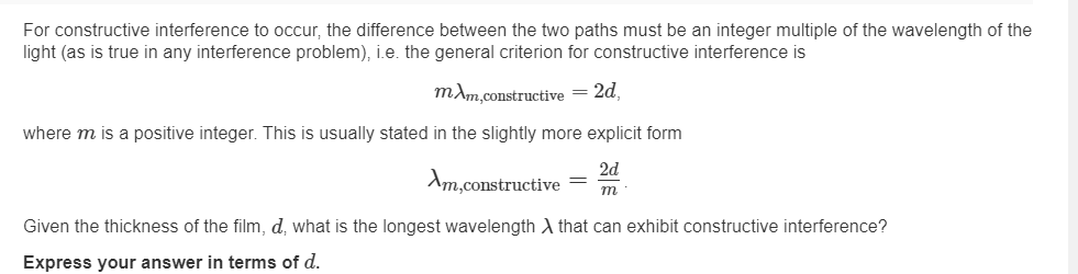 Solved For constructive interference to occur, the | Chegg.com