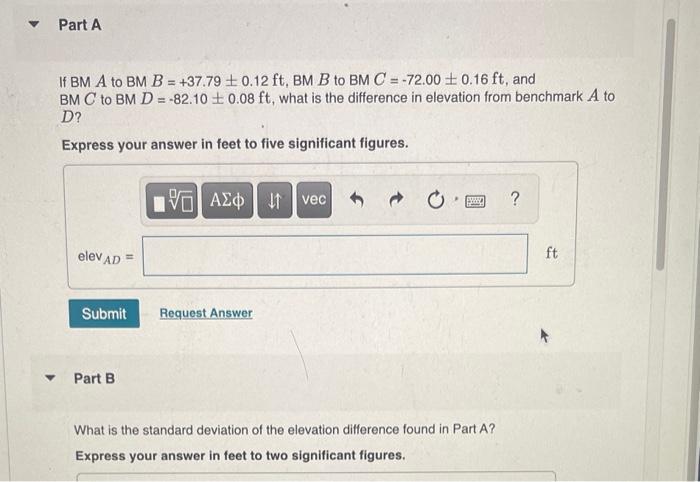 Solved A line of levels was run from benchmarks A to B, B to | Chegg.com