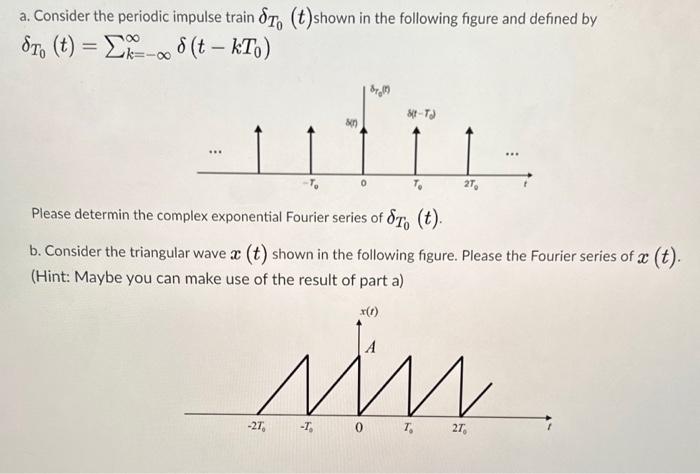 Solved a. Consider the periodic impulse train δT0(t) shown | Chegg.com