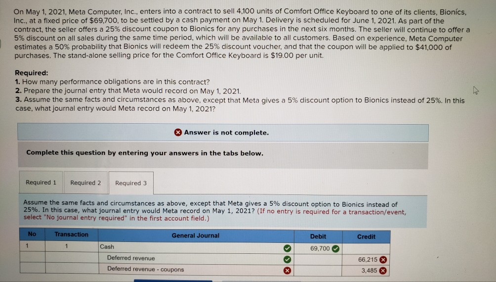 Solved On May 1 2021 Meta Computer Inc Enters Into A Chegg