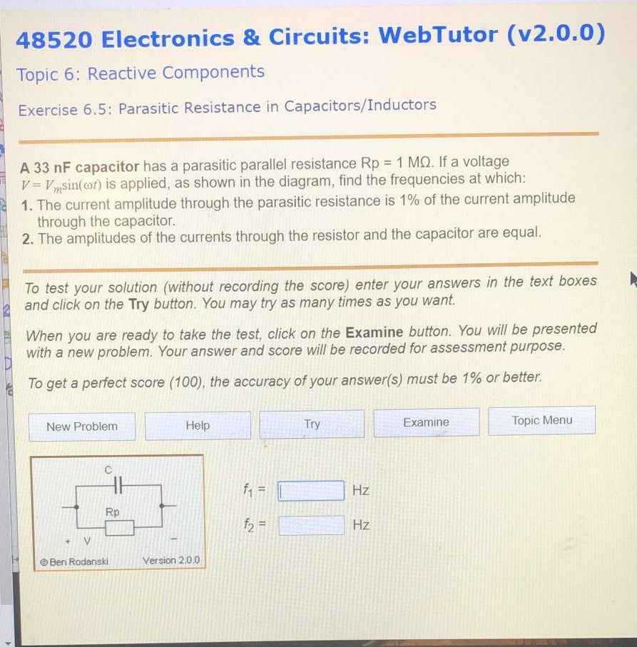 Solved A 33 nF capacitor has a parasitic parallel resistance | Chegg.com