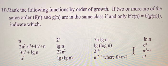 Solved 10. Rank the following functions by order of growth. | Chegg.com