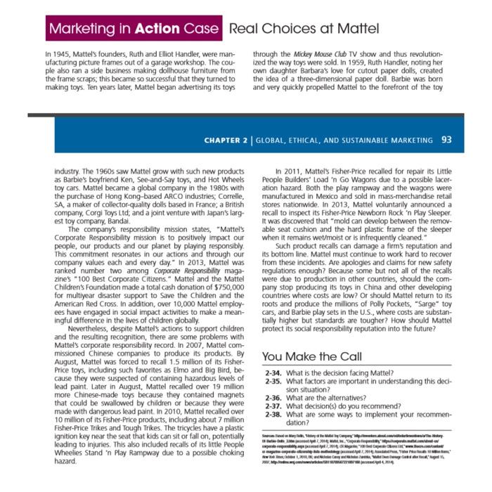 Solved Marketing in Action Case Real Choices at Mattel In | Chegg.com