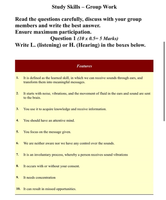 Solved Study Skills - Group Work Read the questions | Chegg.com