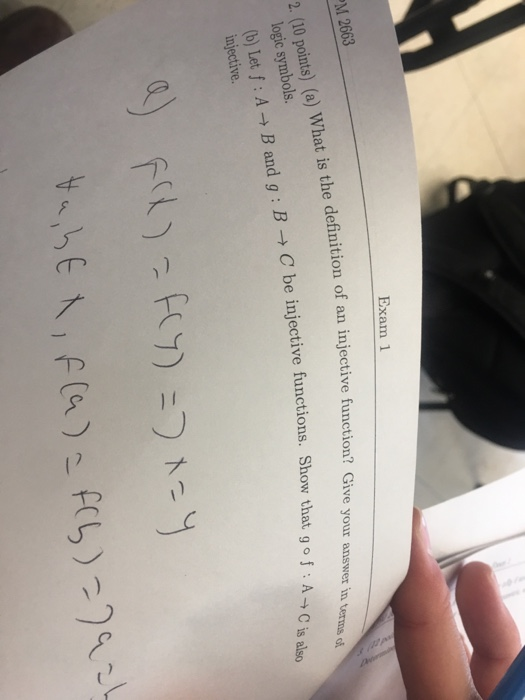 Solved Exam 1 M 2663 definition of an injective function? | Chegg.com