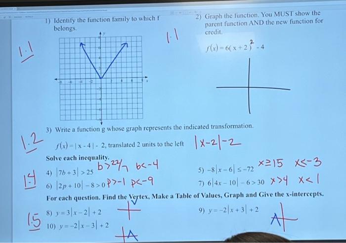 Solved 1) Identify the function family to which f belones. | Chegg.com