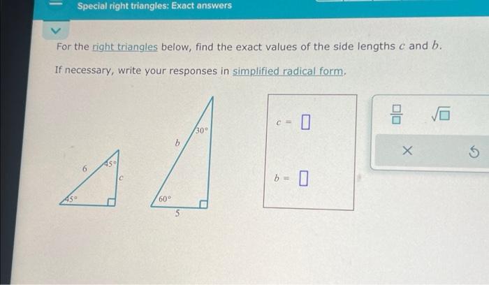 Solved 11 Special right triangles: Exact answers For the | Chegg.com