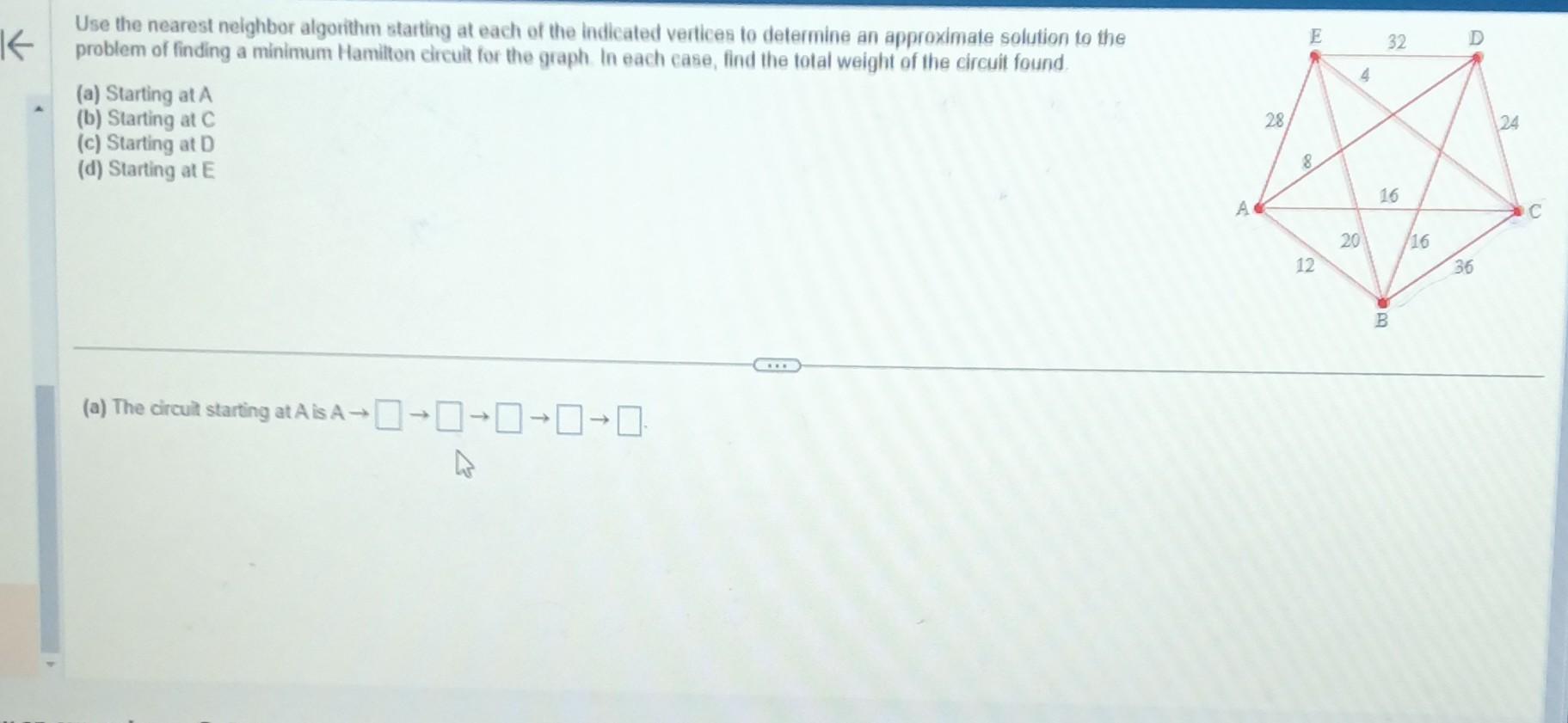 Solved Use the nearest neighbor algorithm starting at each | Chegg.com