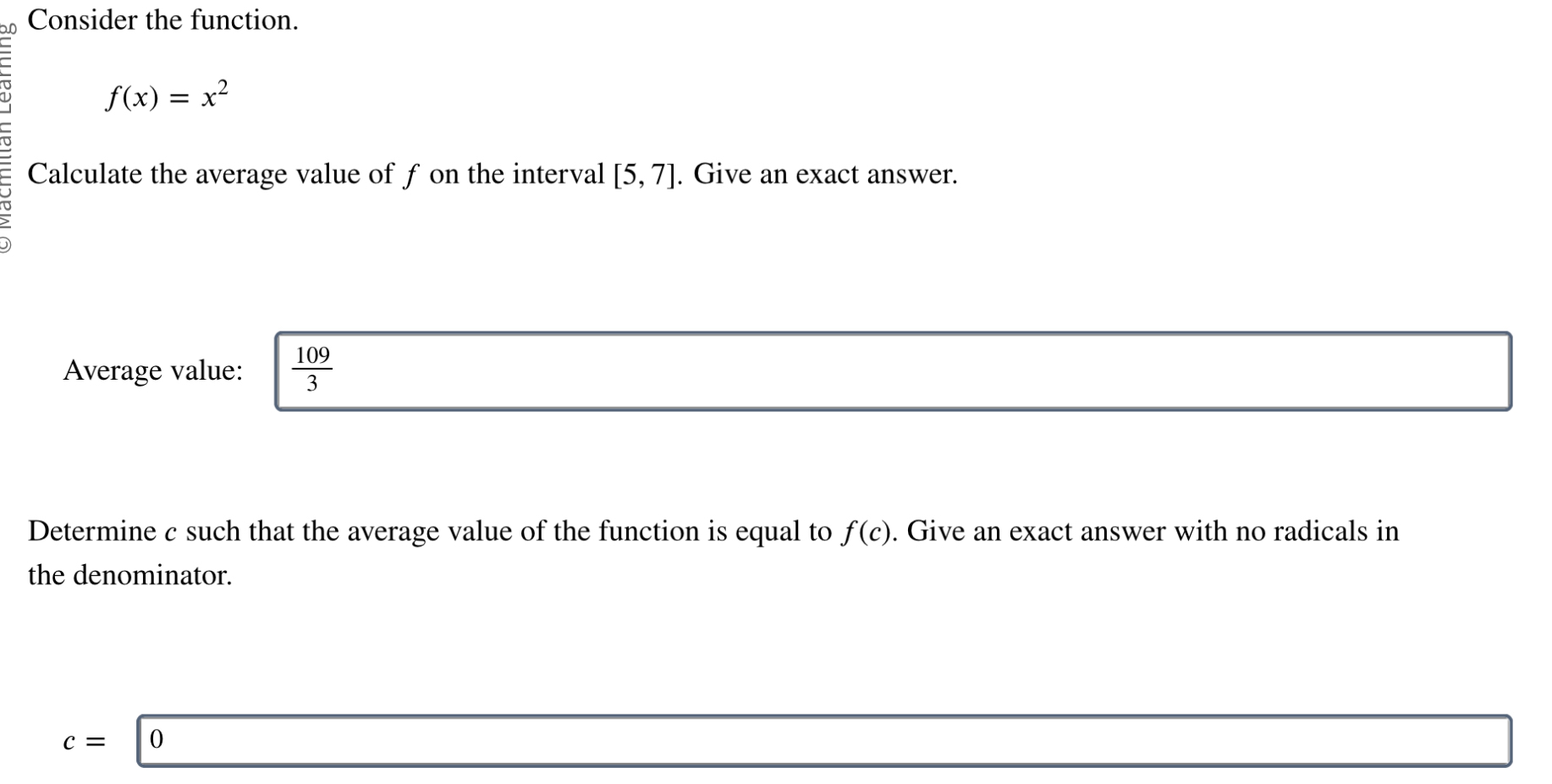 Solved Consider the function.f(x)=x2Calculate the average | Chegg.com