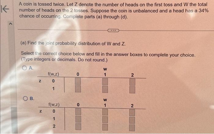 Solved A coin is tossed twice. Let Z denote the number of | Chegg.com