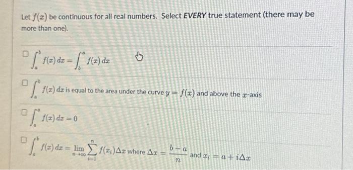 Solved Let f(x) be continuous for all real numbers. Select | Chegg.com