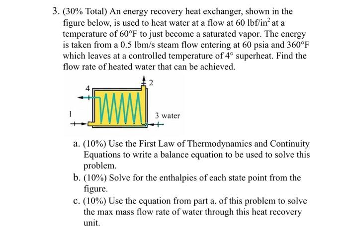 Solved 3. (30% Total) An energy recovery heat exchanger, | Chegg.com