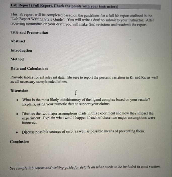 Lab Report (Full Report, Check the points with your | Chegg.com
