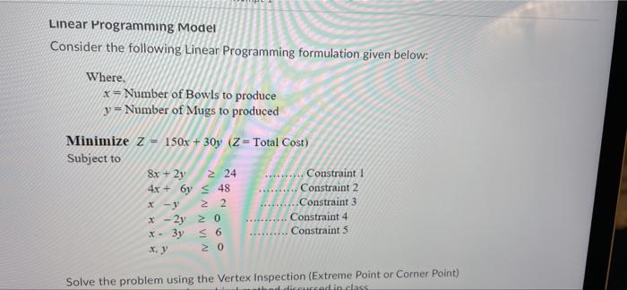 Solved Linear Programming Model Consider the following | Chegg.com