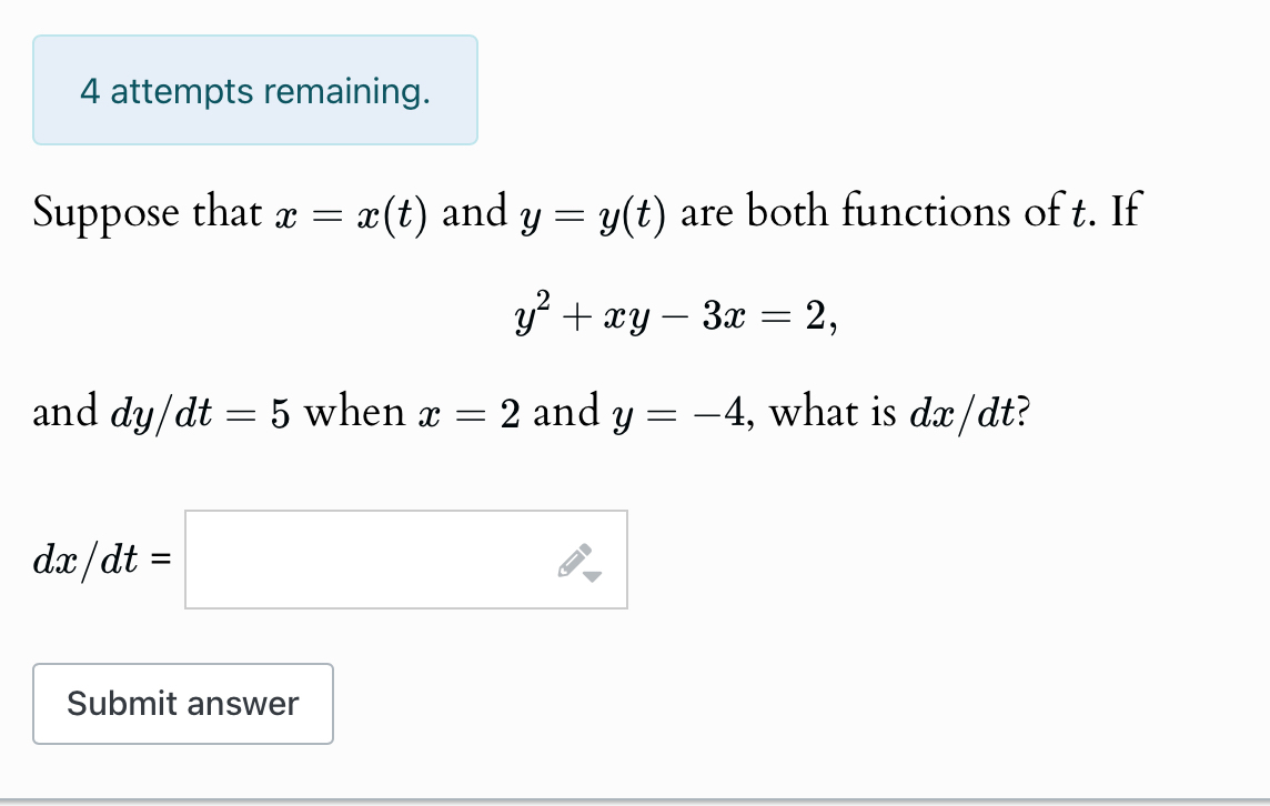 Solved Suppose that x=x(t) ﻿and y=y(t) ﻿are both functions | Chegg.com