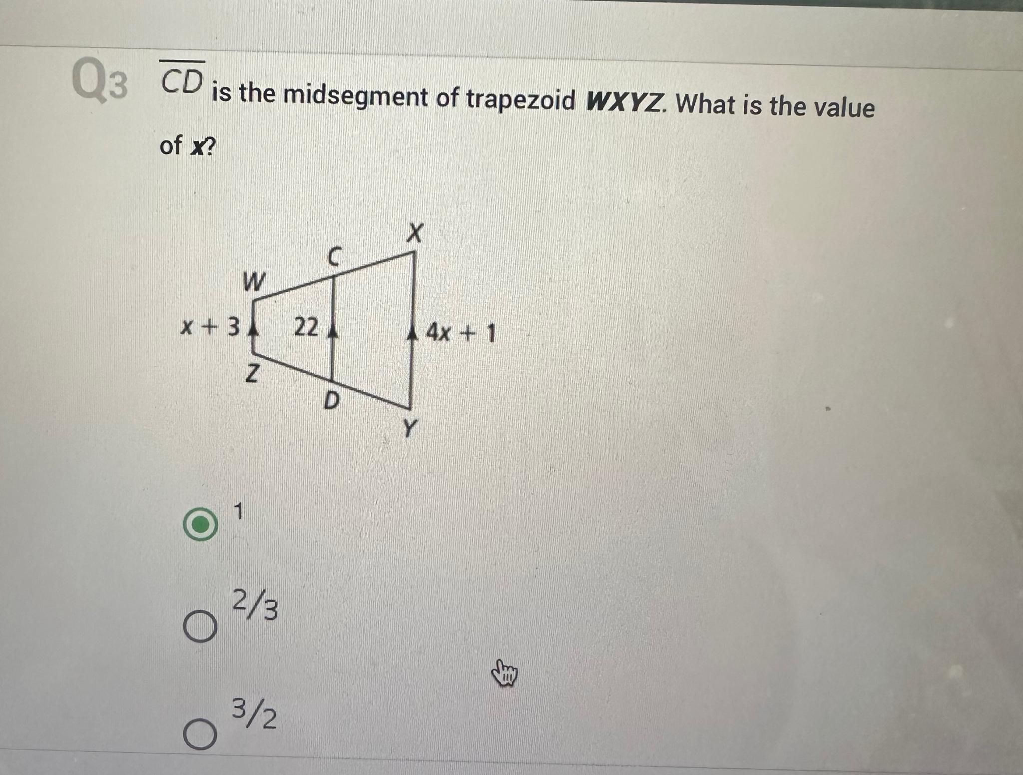 Solved Q3 ?bar (CD) ﻿is the midsegment of trapezoid wxYZ. | Chegg.com