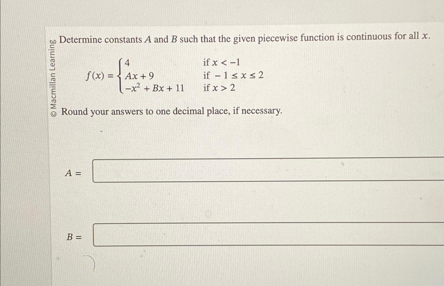 Solved Determine constants A and B ﻿such that the given | Chegg.com