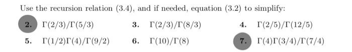 Solved Use the recursion relation (3.4), and if needed, | Chegg.com