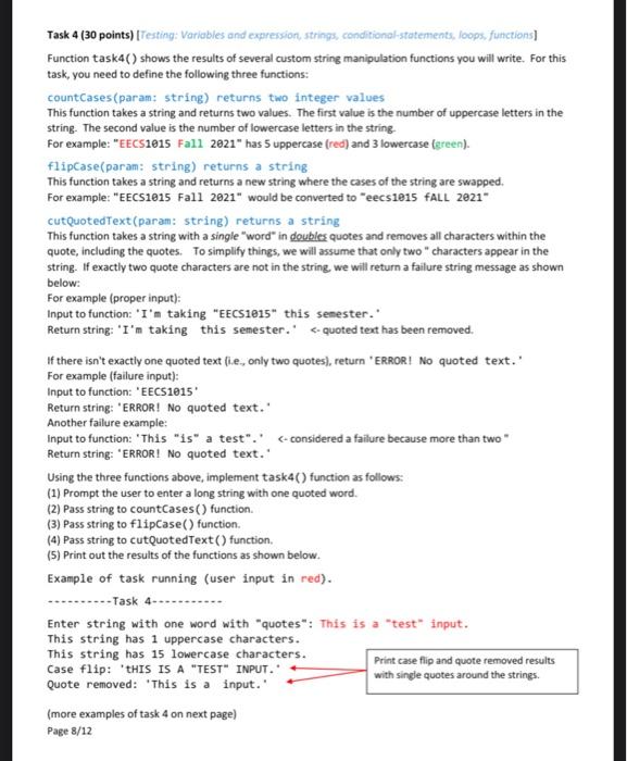 Solved Task 4 (30 points) [Testing: Variables and | Chegg.com