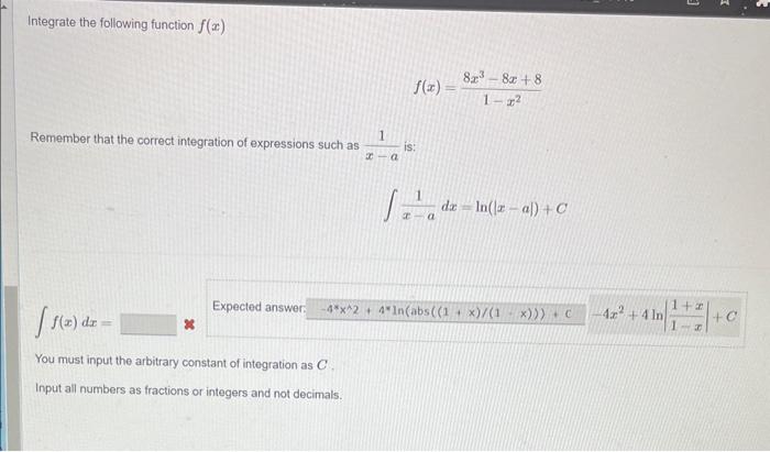 Solved Integrate the following function f(x) | Chegg.com